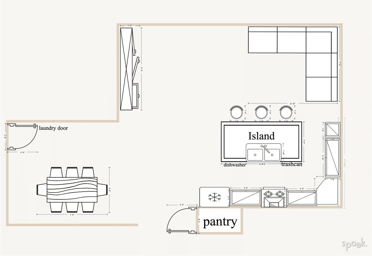 Rectangular open concept kitchen + living room layouts and floor plan ...