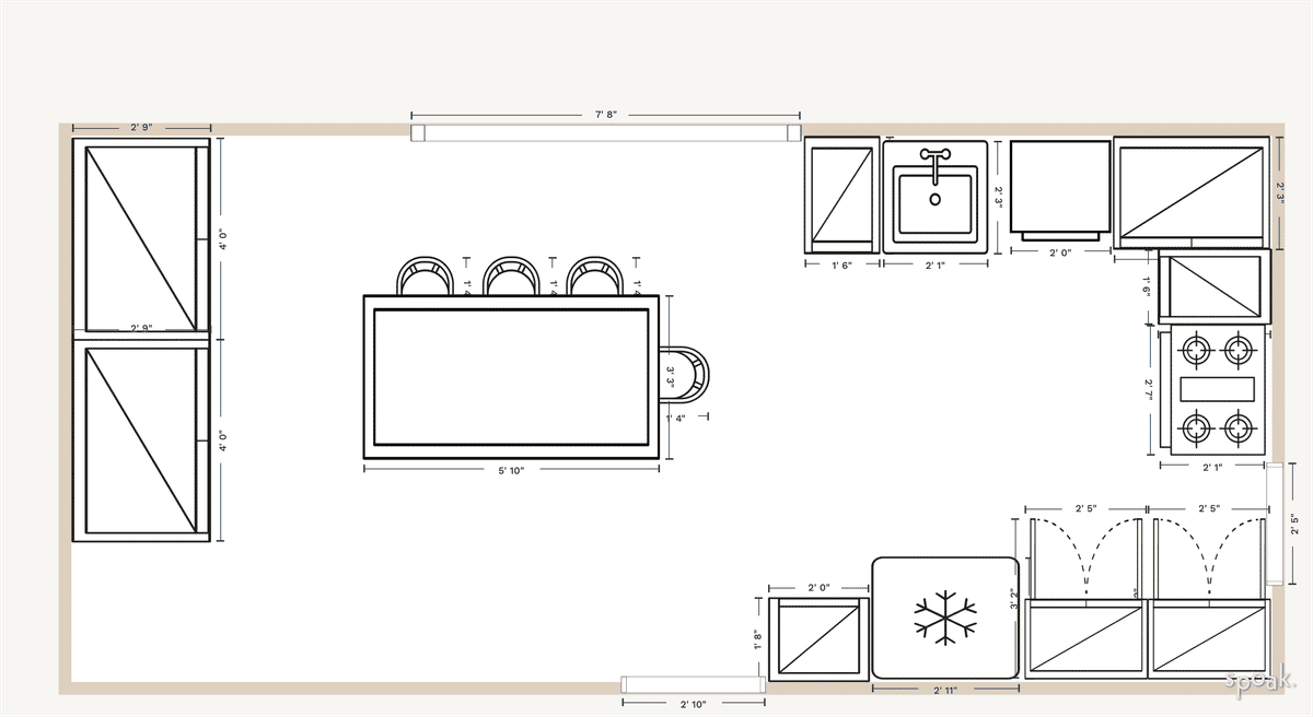 Rectangular kitchen layouts and floor plan ideas.