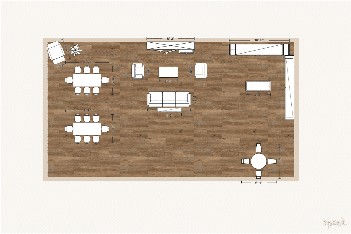 Rectangular open concept kitchen + living room layouts and floor plan ...