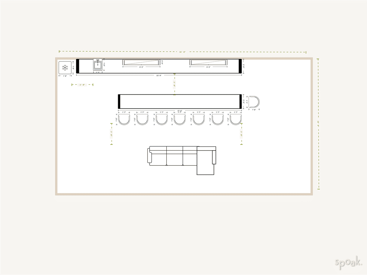 Rectangular open concept kitchen + living room layouts and floor plan ...