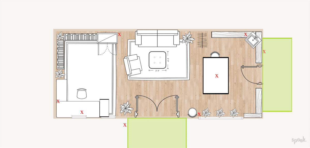 Rectangular open concept kitchen + living room layouts and floor plan ...