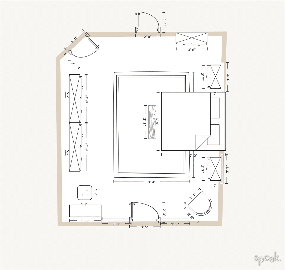 Large primary bedroom layouts and floor plan ideas.