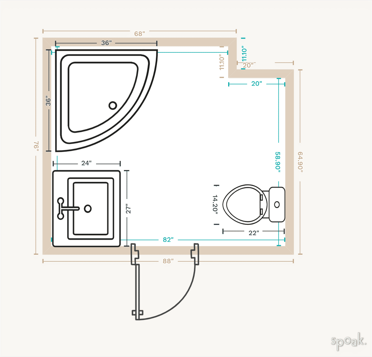 small full bathroom layout dimensions