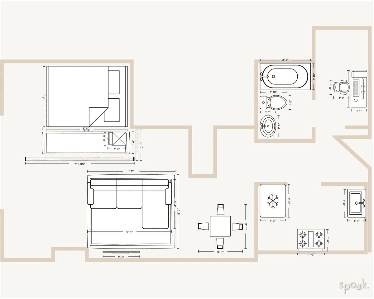 studio flat floor plan design