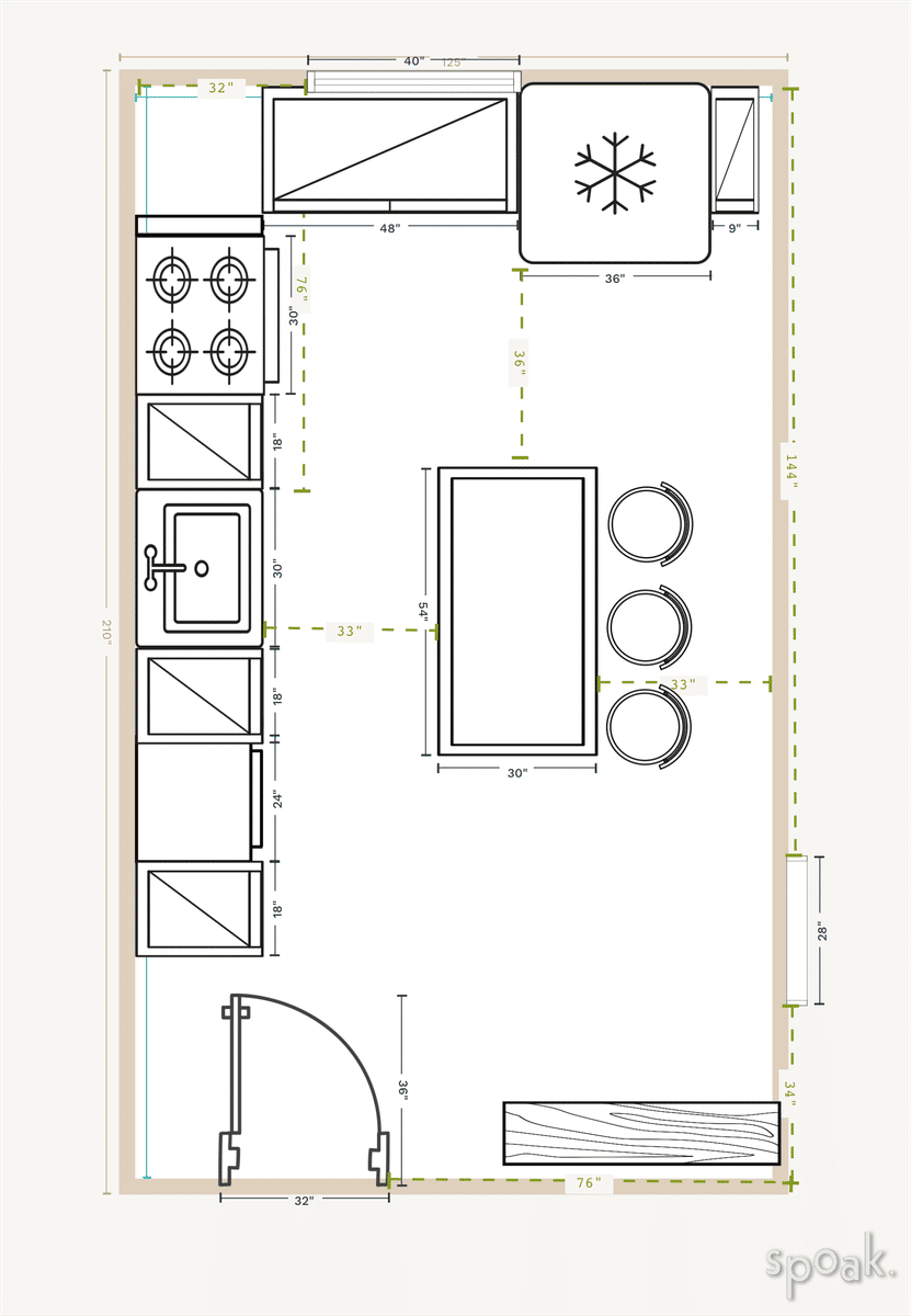 Rectangular kitchen layouts and floor plan ideas.