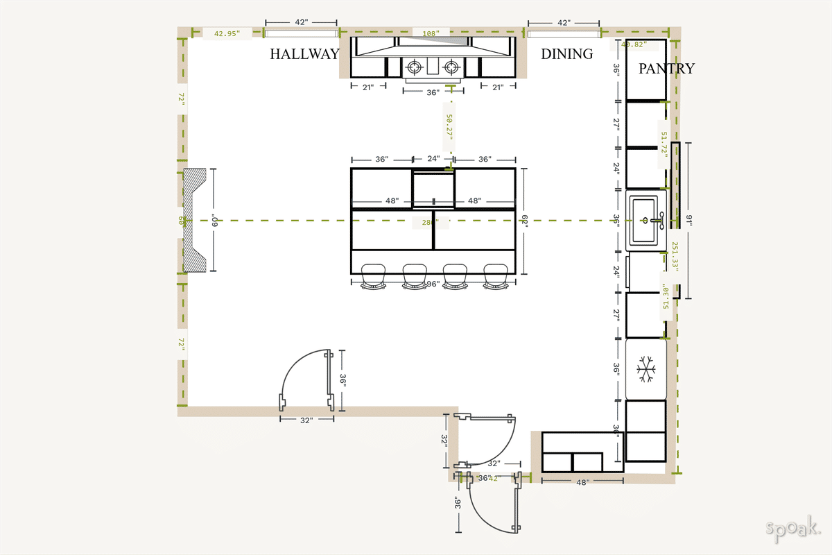 Large kitchen layouts and floor plan ideas.