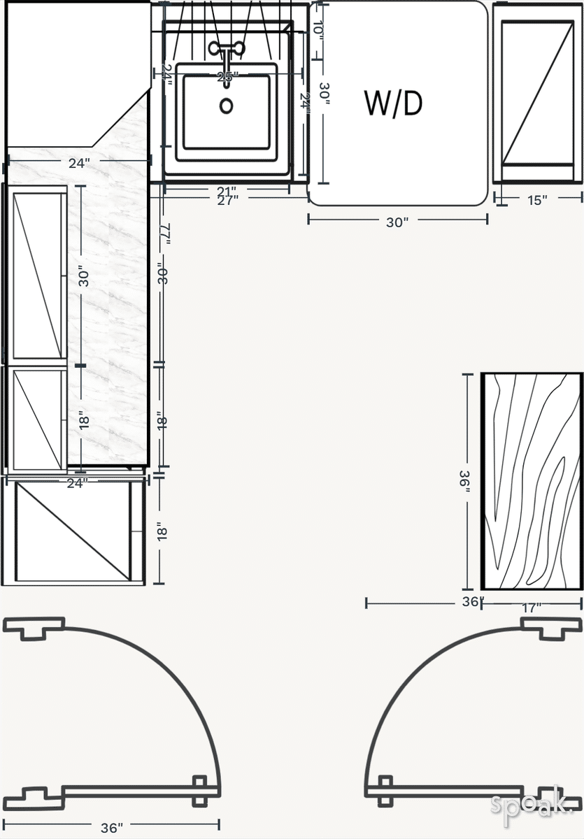 Laundry room layouts and floor plan ideas.