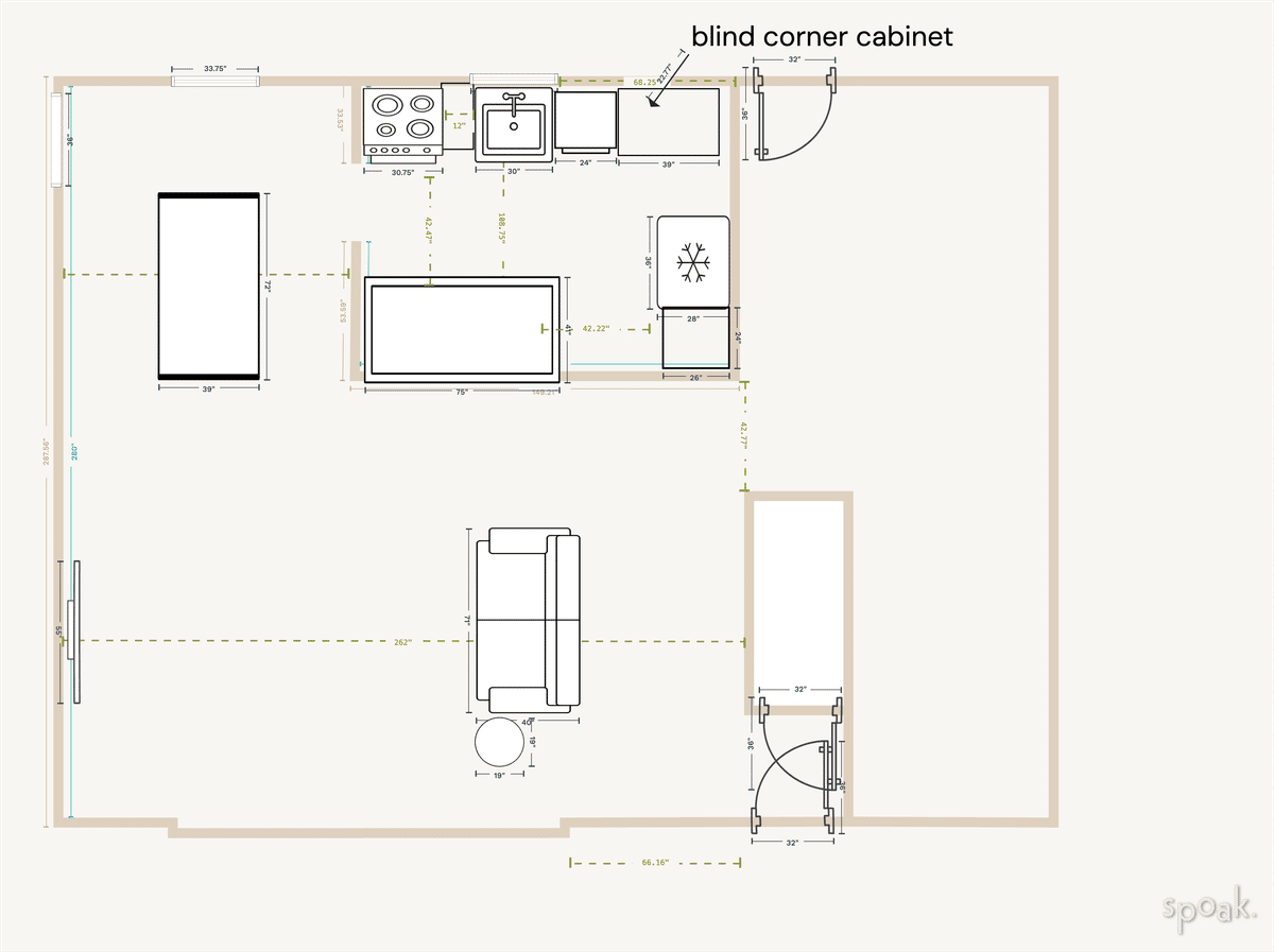 Rectangular open concept kitchen + living room layouts and floor plan ...