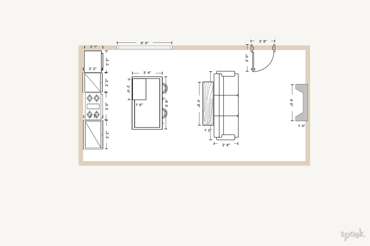 Rectangular open concept kitchen + living room layouts and floor plan ...