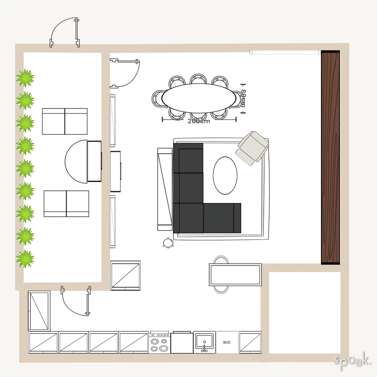 Living + dining room layouts and floor plan ideas.