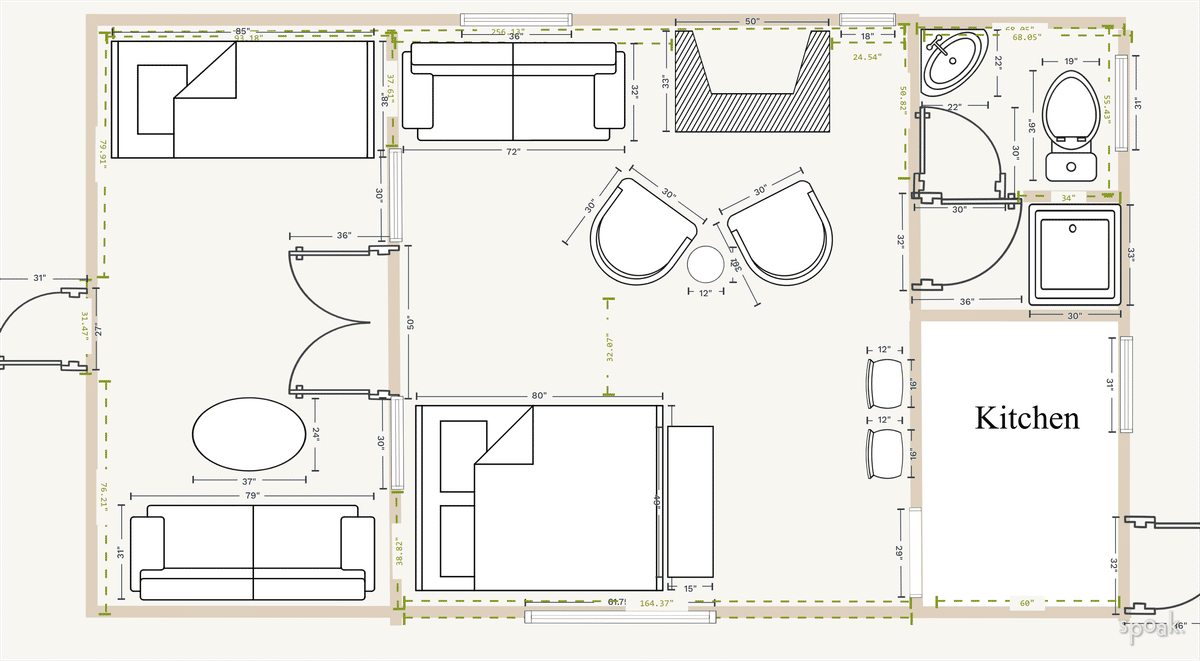 Studio apartment layouts and floor plan ideas.