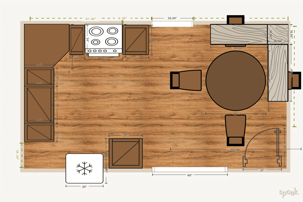 Rectangular kitchen layouts and floor plan ideas.