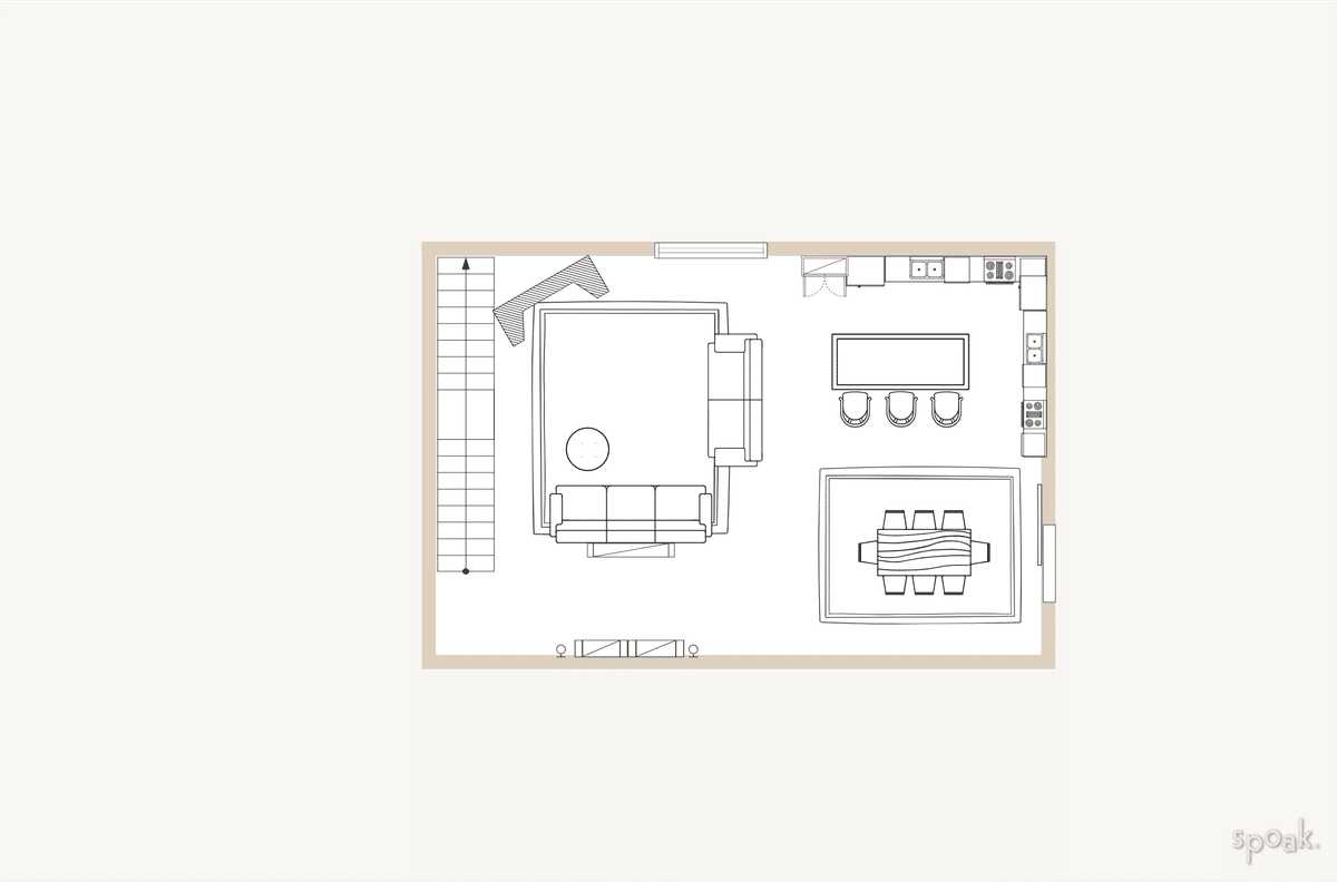 Rectangular open concept kitchen + living room layouts and floor plan ...